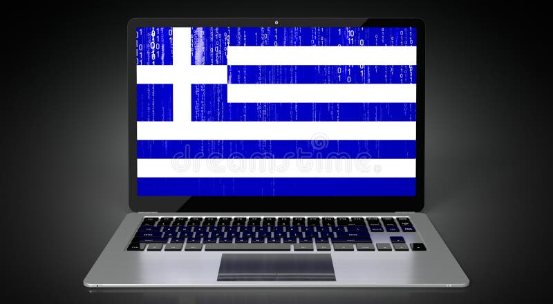 Greece - Country Flag and Binary Code on Laptop Screen Stock ...