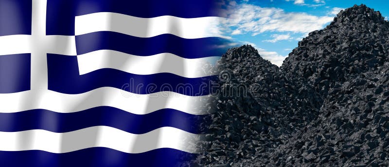 Greece - Country Flag and Pile of Coal Stock Illustration ...