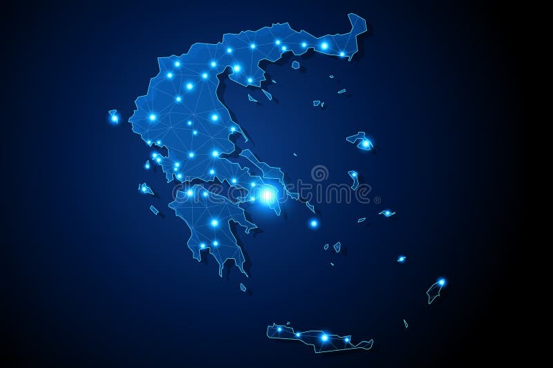 Greece - Country Shape with Lines Connecting Major Cities Stock Vector ...
