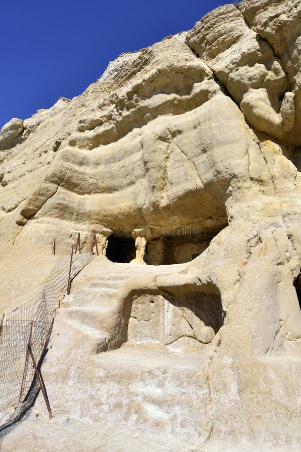 Greece, Crete, Matala, Ancient Tombs Stock Image - Image of vertical ...