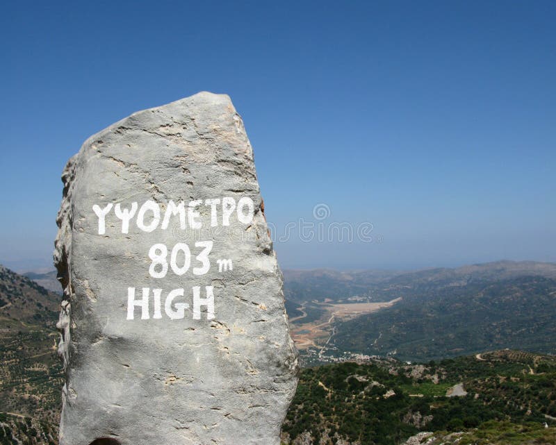 Greece, Crete, Sign of Mountain Heights Stock Photo - Image of start ...