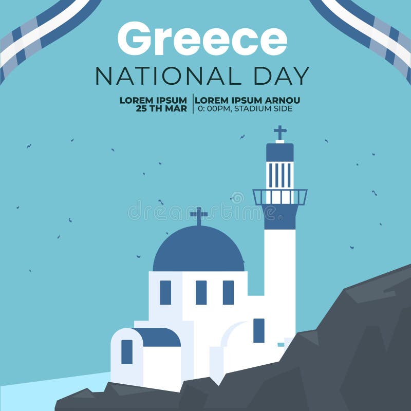Greece National Day Social Media Post with Greek Flag . Landmark of ...