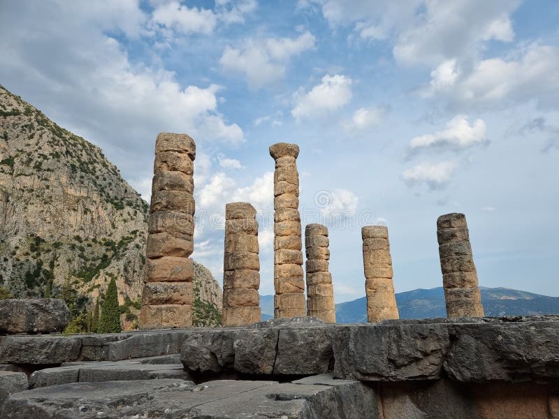 Greece Delphi Appolo Temple Columns Ancient Stock Photo - Image of ...