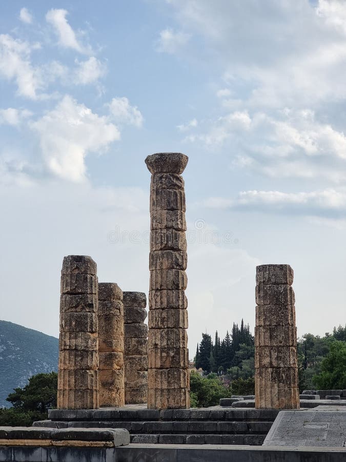 Greece Delphi Appolo Temple Columns Ancient Stock Photo - Image of ...