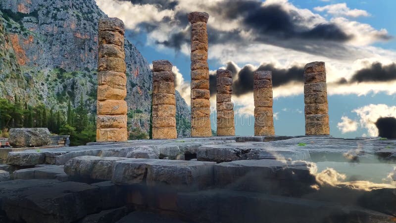 Greece Delphi Appolo Temple Columns Ancient Ruins of Oracle Stock ...