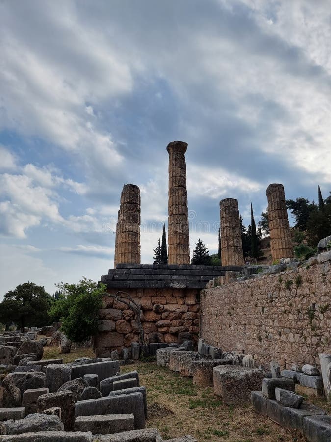 Greece Delphi Appolo Temple Columns Ancient Stock Photo - Image of ...