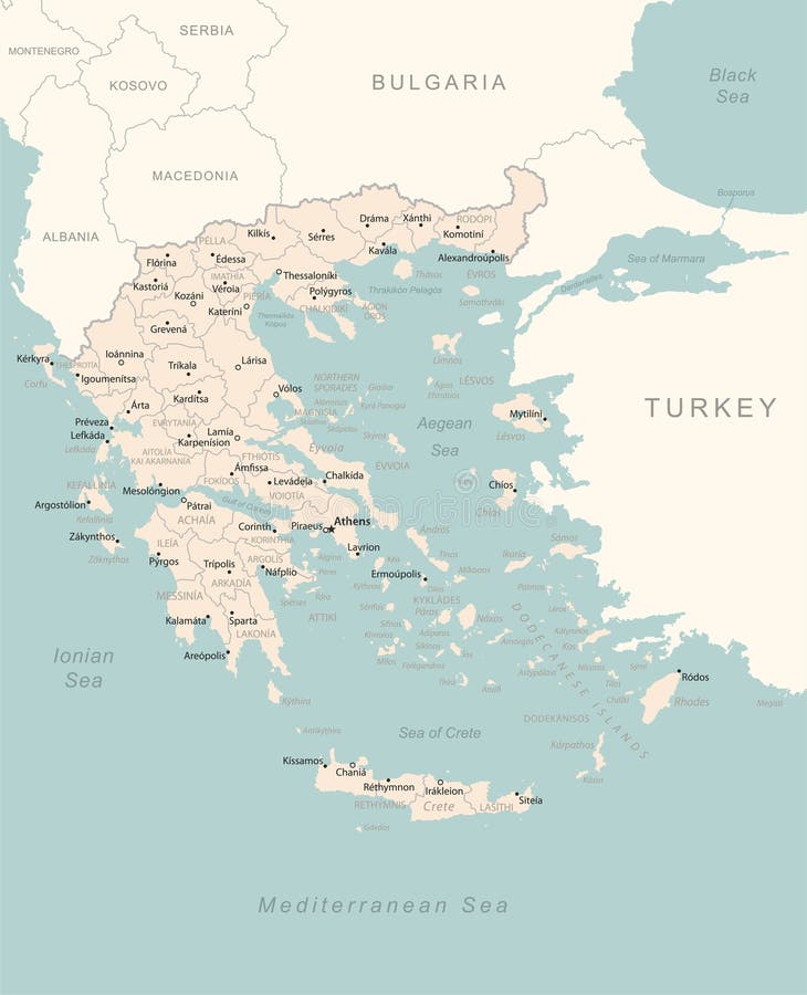 Detailed Map of Greece Administrative Divisions with Country Flag and ...