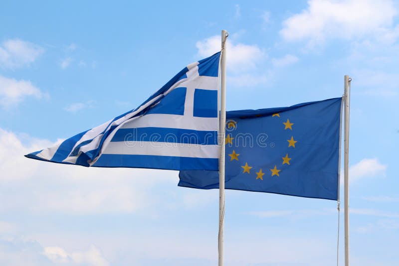 Greece and EU flags stock photo. Image of european, patriotism - 98665452