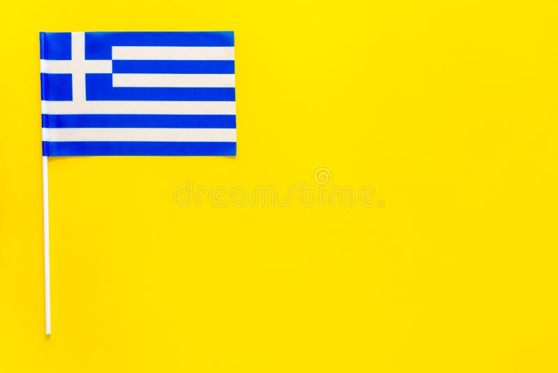Greece Flag Concept. Small Flag on Yellow Background Top View Copy ...