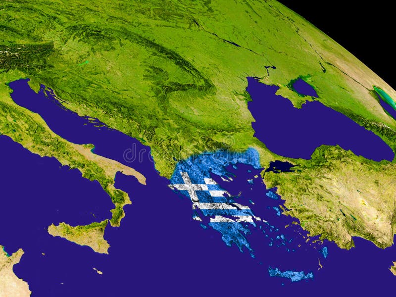 Greece with flag on Earth stock illustration. Illustration of europe ...