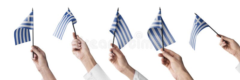The Greece Flag in Hand in Different Angles on a White Background Stock ...