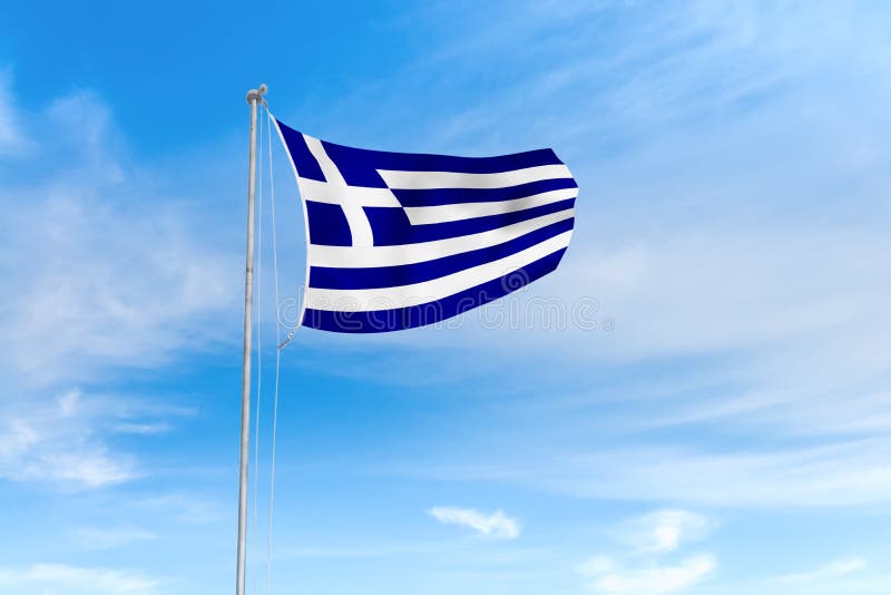 Greece Flag Over Blue Sky Background Stock Illustration - Illustration ...