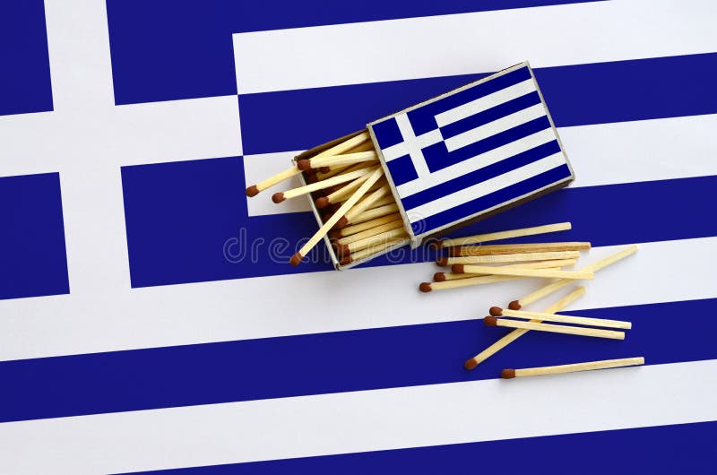 Greece Flag is Shown on an Open Matchbox, from Which Several Matches ...