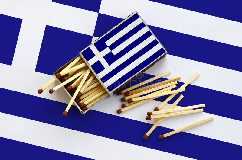 Greece Flag is Shown on an Open Matchbox, from Which Several Matches ...