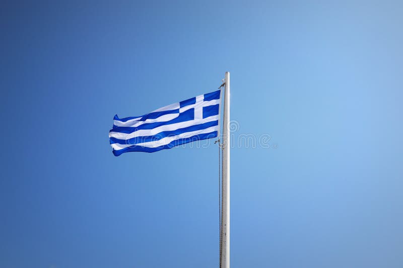 Greece Flag Waving Greece Flag Blue Sky Background Stock Image - Image ...