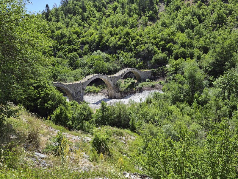 Greece, Historic Stone Bridge Stock Image - Image of district, plakidas ...