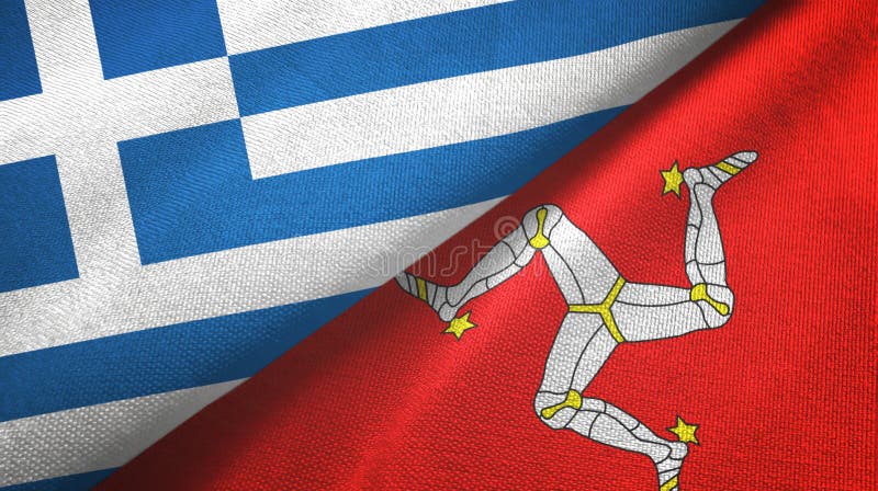 Greece and Isle of Mann Two Flags Textile Cloth, Fabric Texture Stock ...