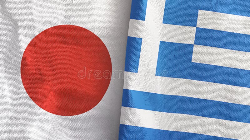 Greece and Japan Two Flags Textile Cloth, Fabric Texture Stock ...