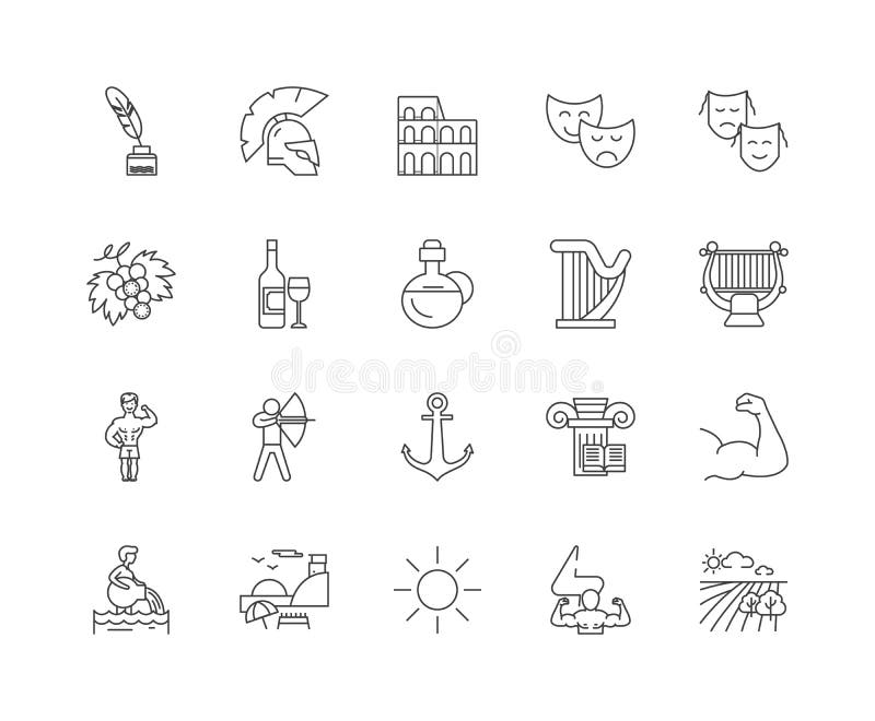 Greece Line Icons, Signs, Vector Set, Outline Illustration Concept ...