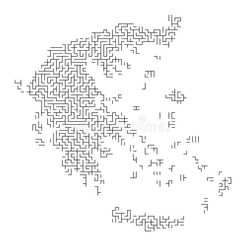 Greece Map from Black Pattern of the Maze Grid. Vector Illustration ...