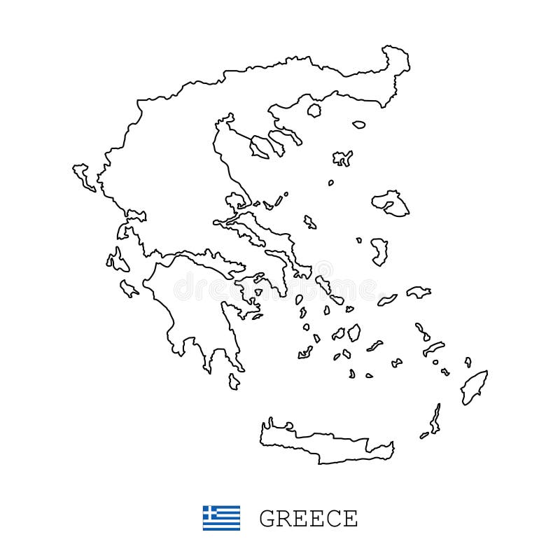 Greece Map Line, Linear Thin Vector Simple Outline E and Flag. Black on ...