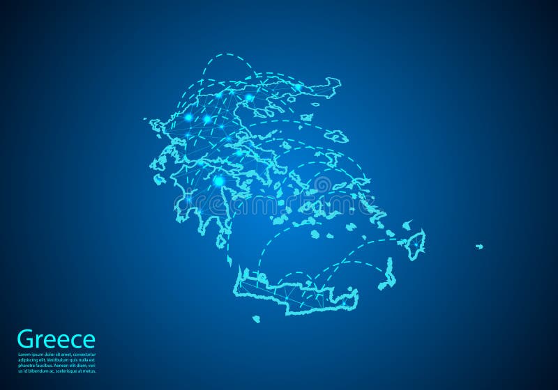 Greece Map with Nodes Linked by Lines. Concept of Global Communication ...
