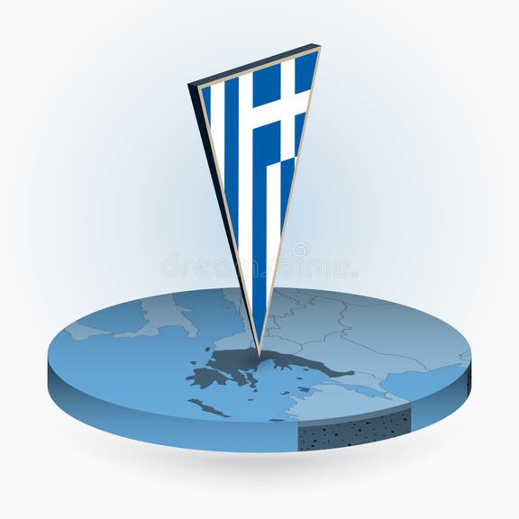 Greece Map in Round Isometric Style with Triangular 3D Flag of Greece ...