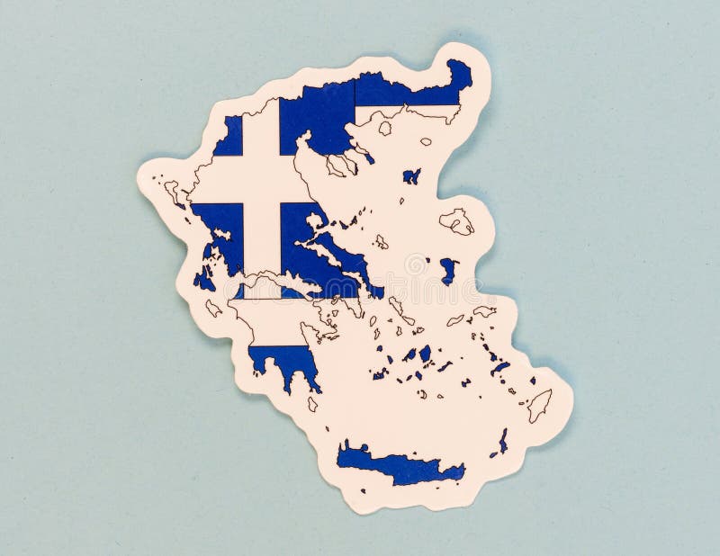 Greece Map Shaped Sticker with National Flag Design on Light Blue ...
