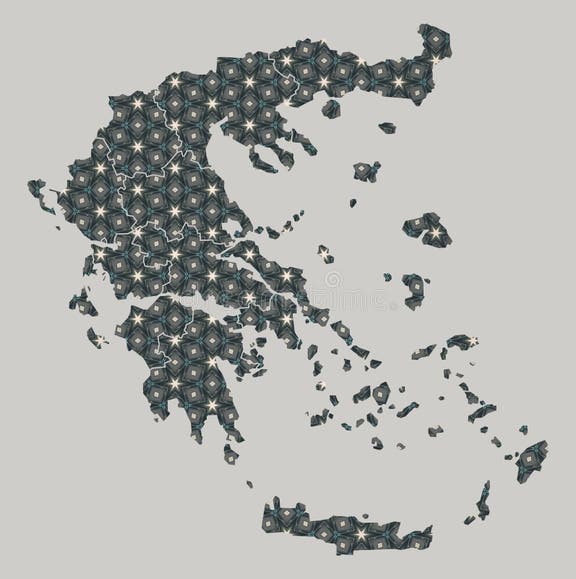 Greece Map with Stars and Ornaments Including Borders Stock ...