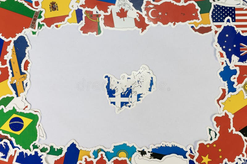 Greece Map Surrounded by World Flags. Global Unity Concept Stock Photo ...