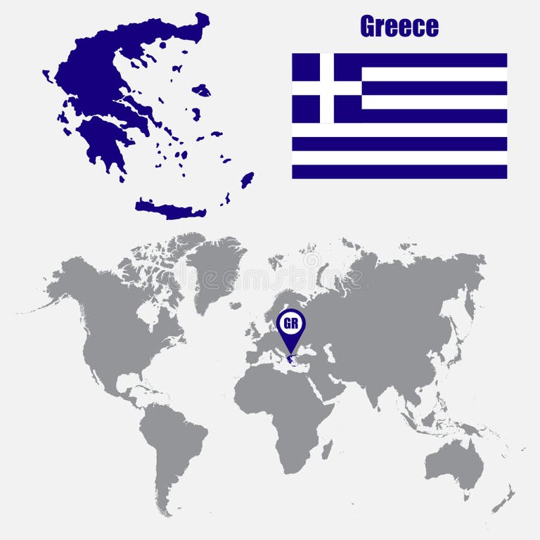 Greece Map on a World Map with Flag and Map Pointer. Vector ...