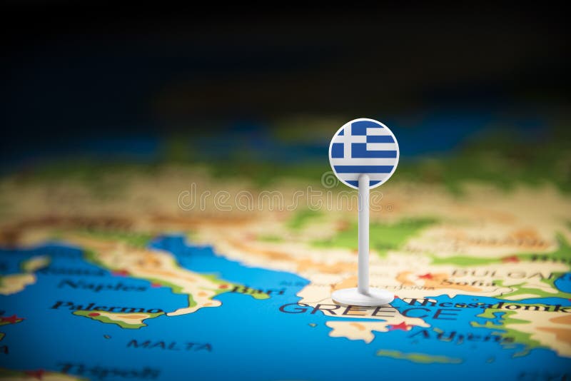 Greece Marked with a Flag on the Map Stock Photo - Image of element ...