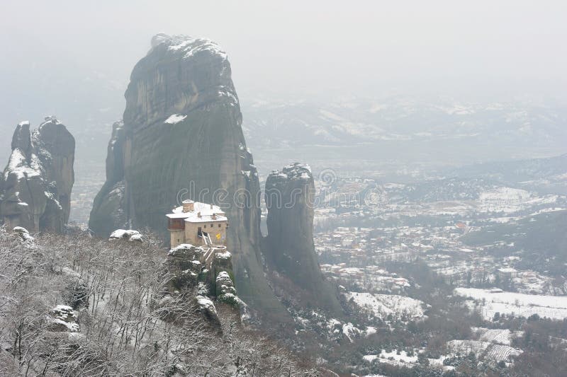 Meteora Roussanou Monastery At Sunrise Greece Stock Photo - Image of ...