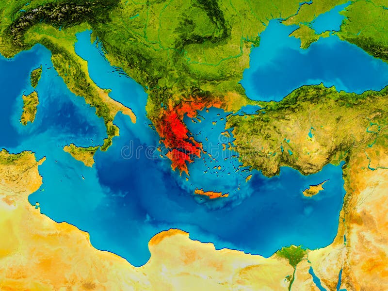 Greece on physical map stock illustration. Illustration of detailed ...