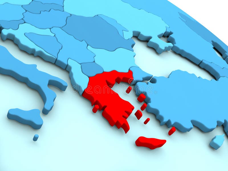 Greece in Red on Blue Globe Stock Illustration - Illustration of region ...