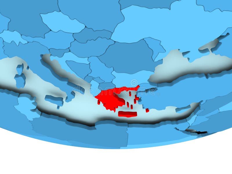 Greece in red on blue map stock illustration. Illustration of ...