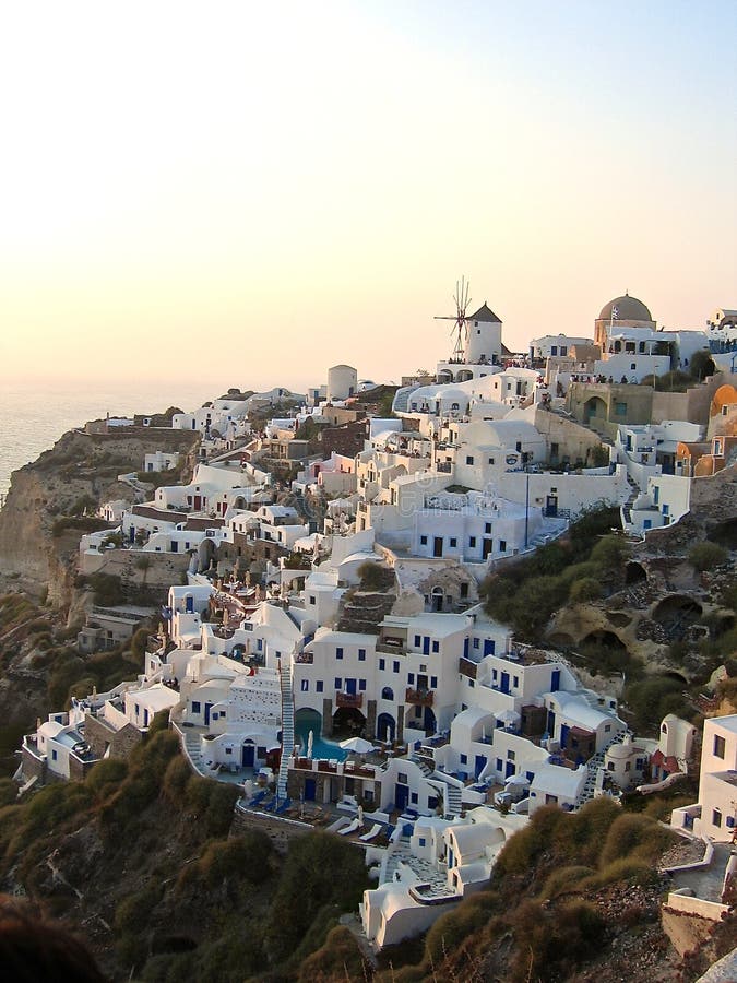 Greece Santorini Town Panoramic Stock Image - Image of cliff, rocks ...
