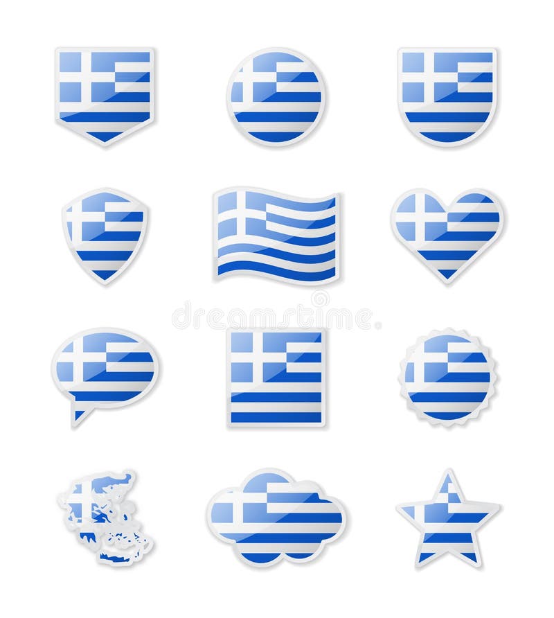 Greece - Set of Country Flags in the Form of Stickers of Various Shapes ...