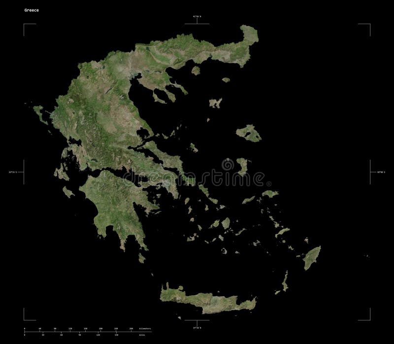 Greece Shape on Black. High-res Satellite Stock Illustration ...