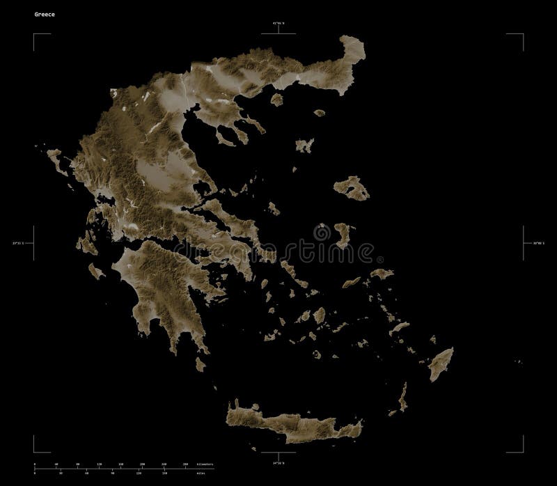 Greece Shape on Black. Sepia Stock Illustration - Illustration of ...