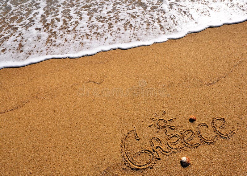 Greece sign on beach stock photo. Image of island, corfu - 74771332