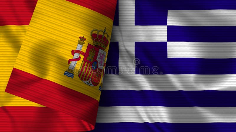 Greece and Spain Realistic Flag â€“ Fabric Texture Illustration Stock ...