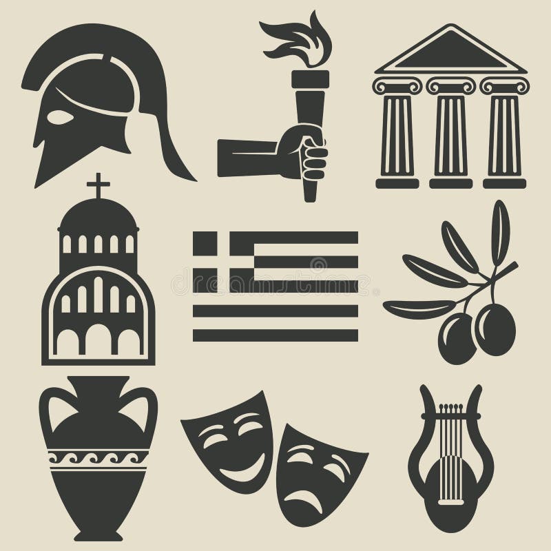 Greece symbol icons set stock vector. Illustration of archeology - 54100604