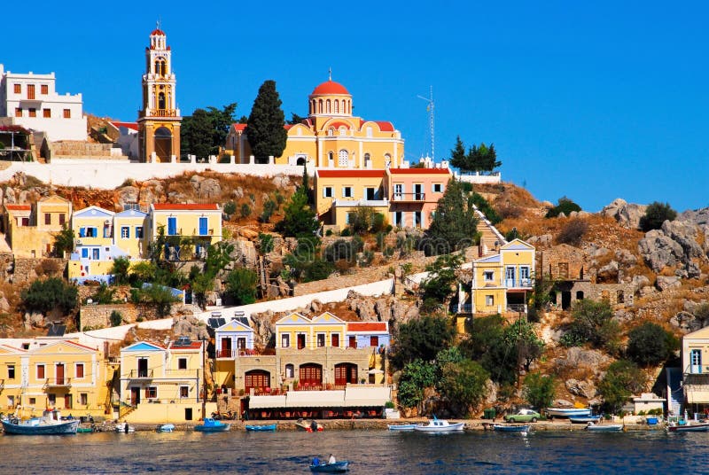 Greece, Symi Island, View of the Town of Symi Stock Photo - Image of ...