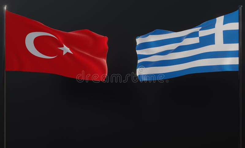 Greece and Turkey Flags, Blue Sky Flag Greece and Flag Turkey, War ...