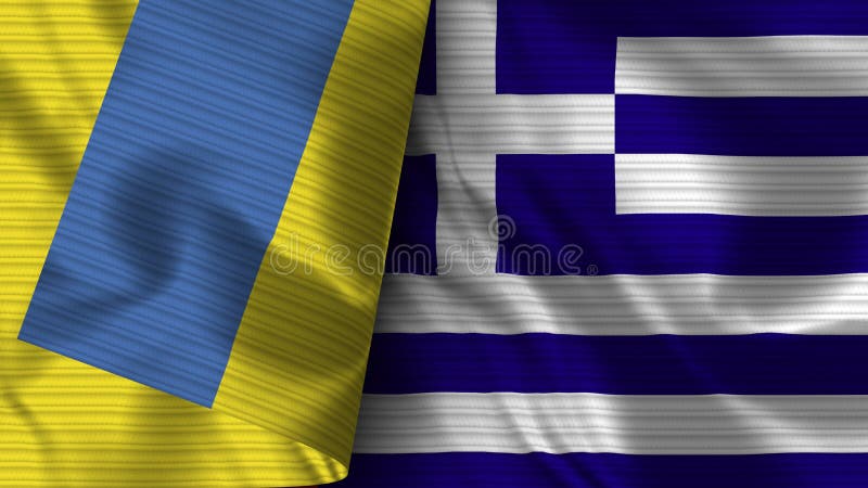 Greece and Ukraine Realistic Flag â€“ Fabric Texture Illustration Stock ...
