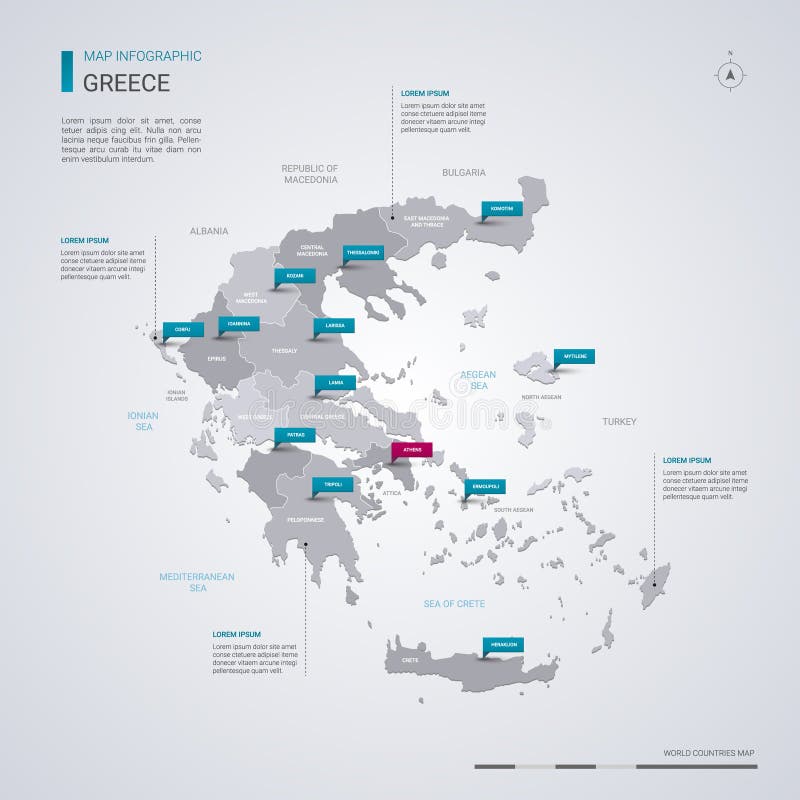 Greece Vector Map with Infographic Elements, Pointer Marks Stock Vector ...
