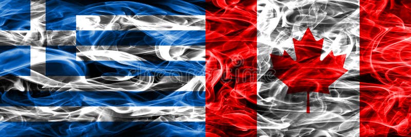 Greece Vs Canada Smoke Flags Placed Side by Side. Thick Colored Stock ...