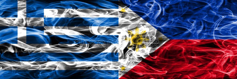 Greece Vs Philippines Smoke Flags Placed Side by Side. Thick Col Stock ...