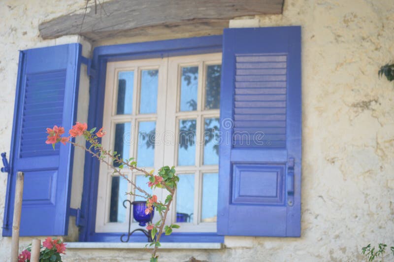 Greece Windows Blue Mediterranean Stock Image - Image of village, blue ...